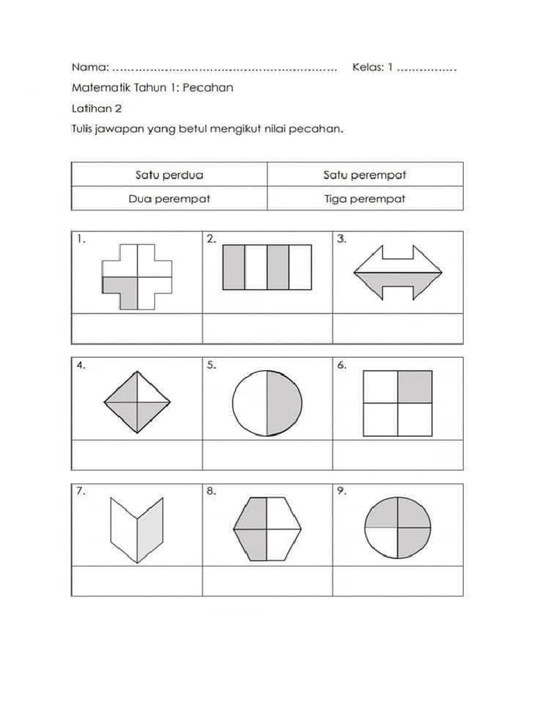 Worksheet Pecahan | PDF