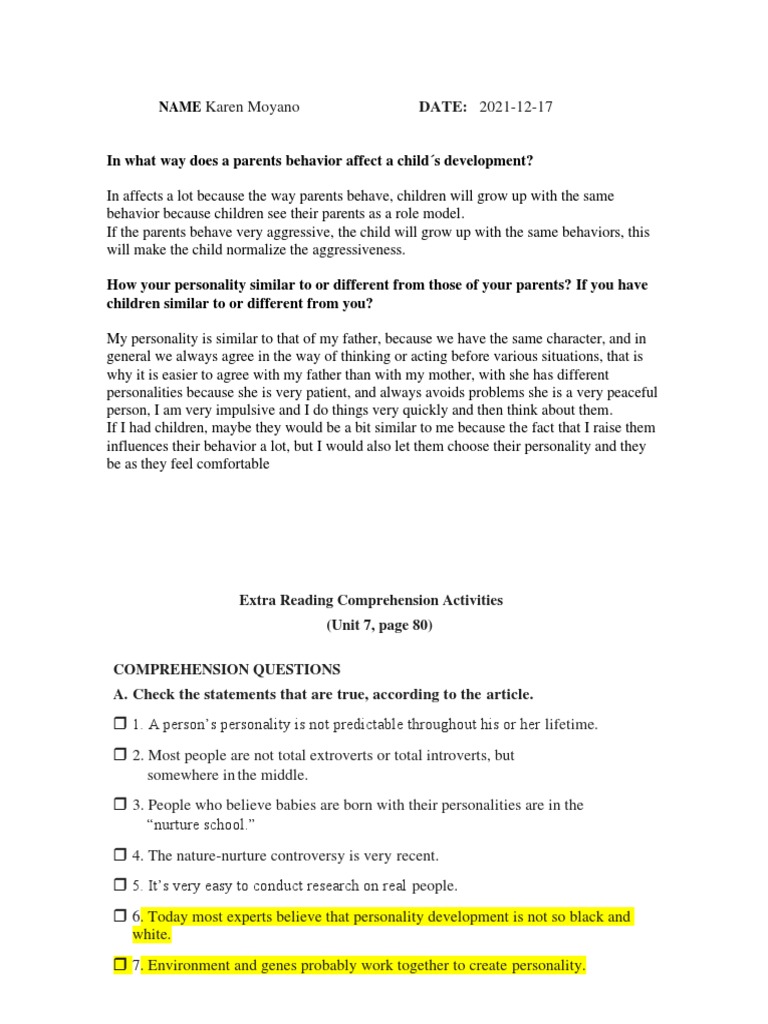 In What Way Does A Parents Behavior Affect A Child S Development? | PDF ...