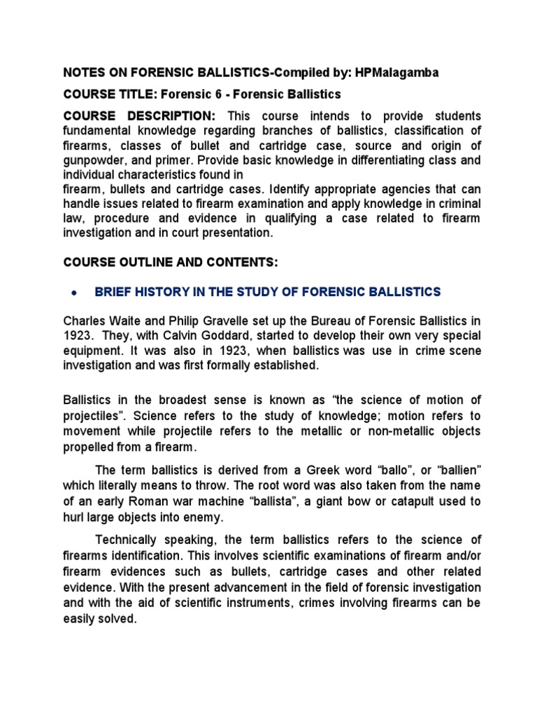 Forensic Ballistics Overview and Notes | PDF | Cartridge (Firearms ...
