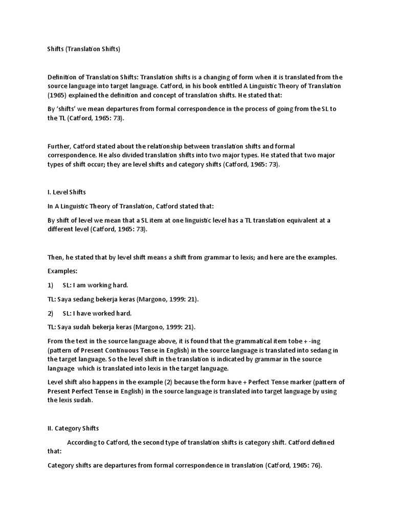 Translation Shifts by Catford (Kelompok 12) | PDF | Adverb | Adjective