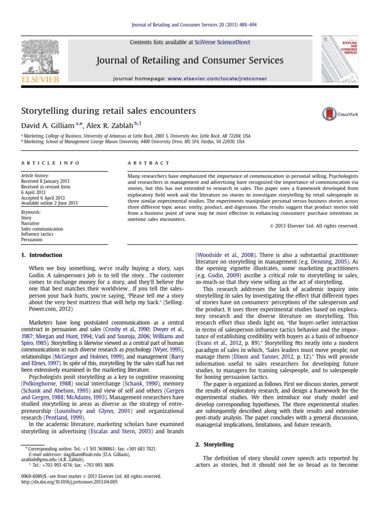 Storytelling During Retail Sales Encounters | PDF | Sales | Dependent ...