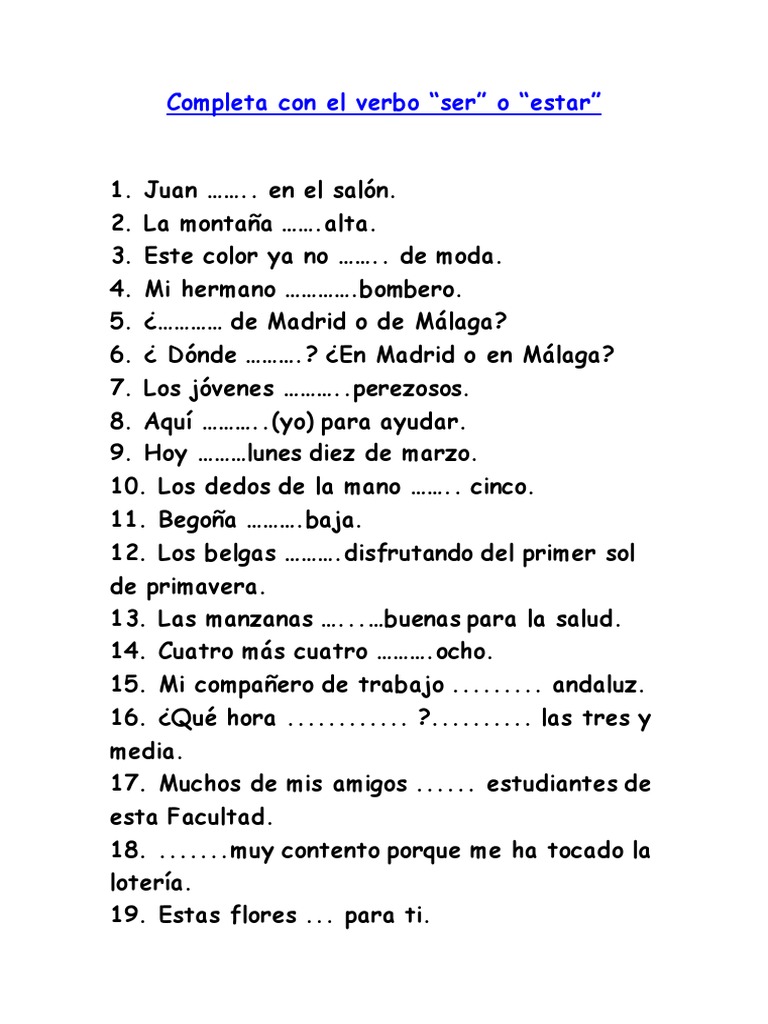 Ejercicios de ser y estar en español | PDF