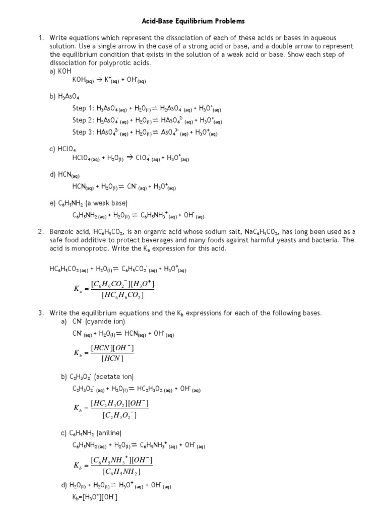 Acid Base Problems Solutions Pdf Acid Ph