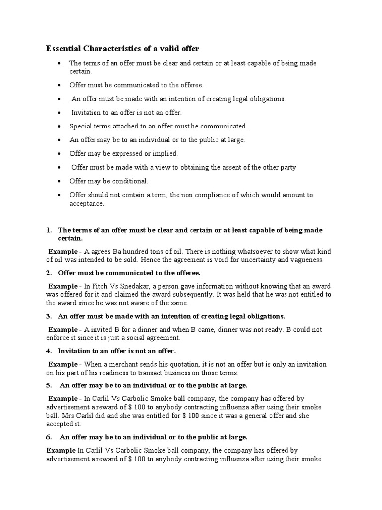 Essential Characteristics of A Valid Offer | Download Free PDF | Offer ...