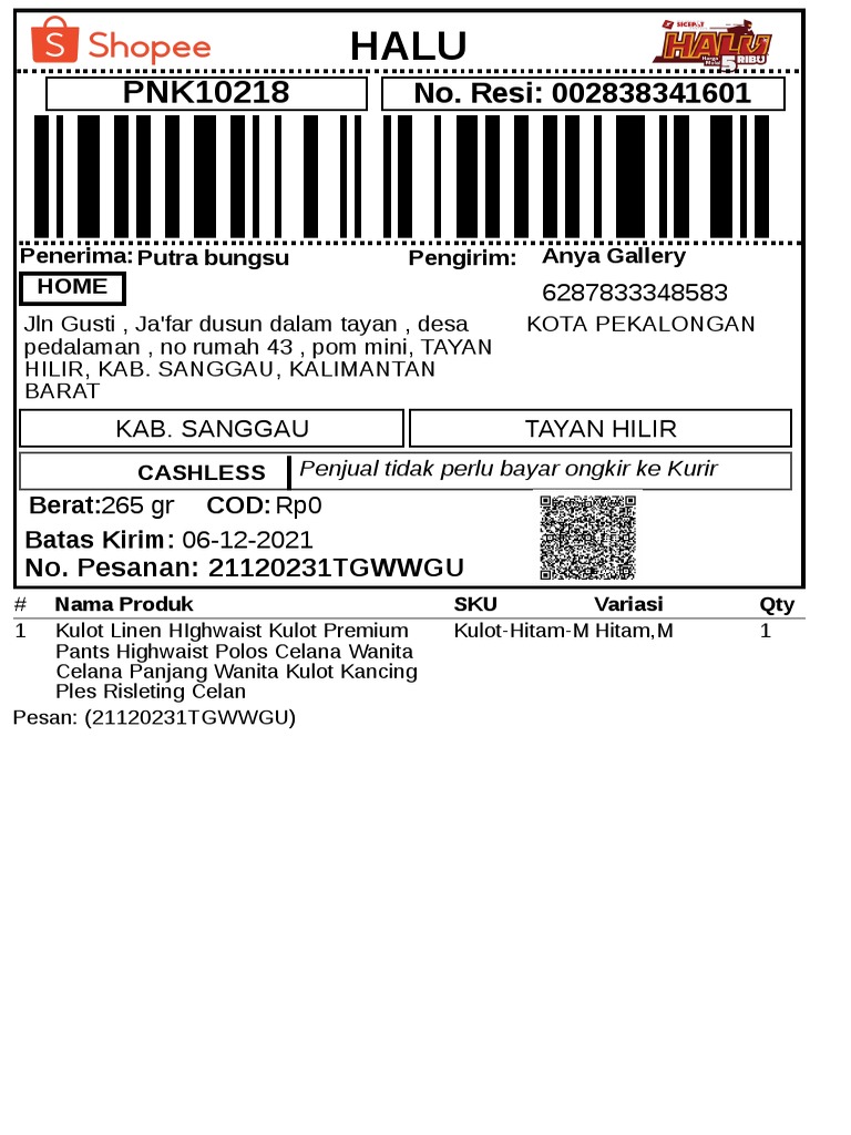 Label Pengiriman - Hemat 1 2 | PDF