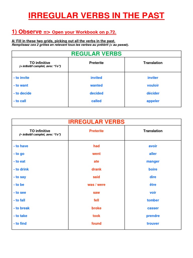 Irregular Verbs - Lesson - Answer Key | PDF | Linguistic Morphology ...