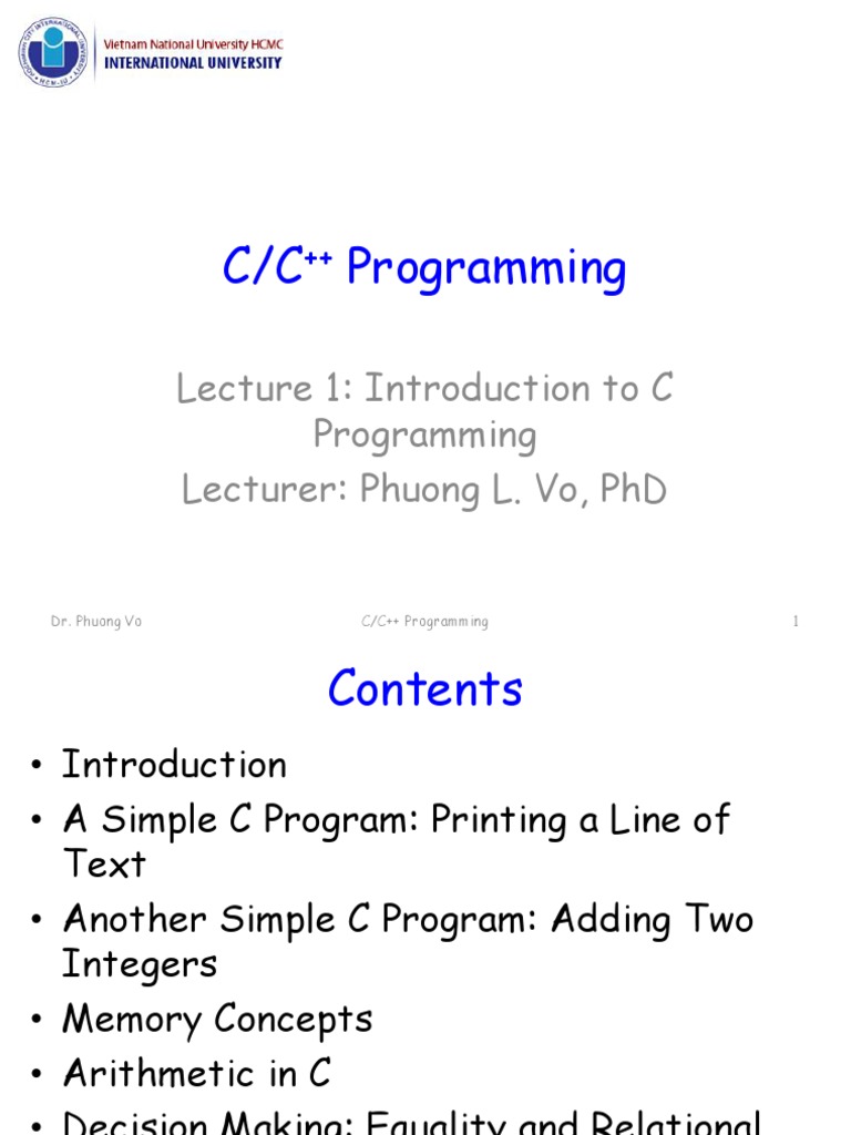 Cc Programming Lecture 1 Introduction To C Programming Lecturer 6535