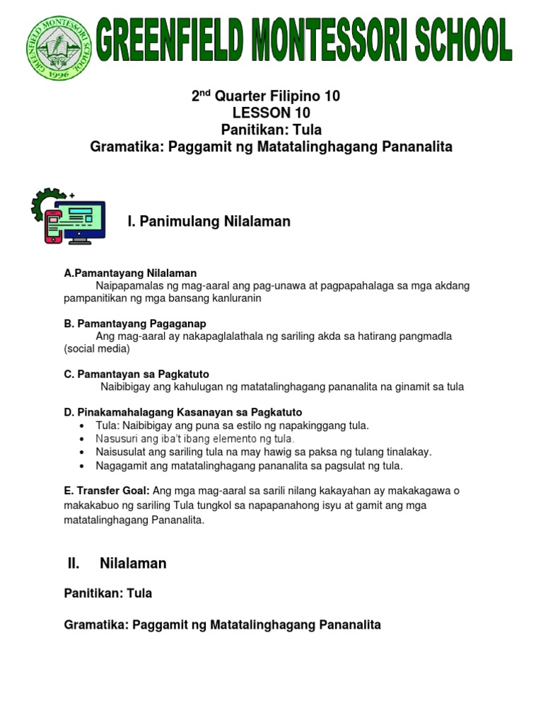 2ND Quarter Filipino 10 Lesson 10 | PDF
