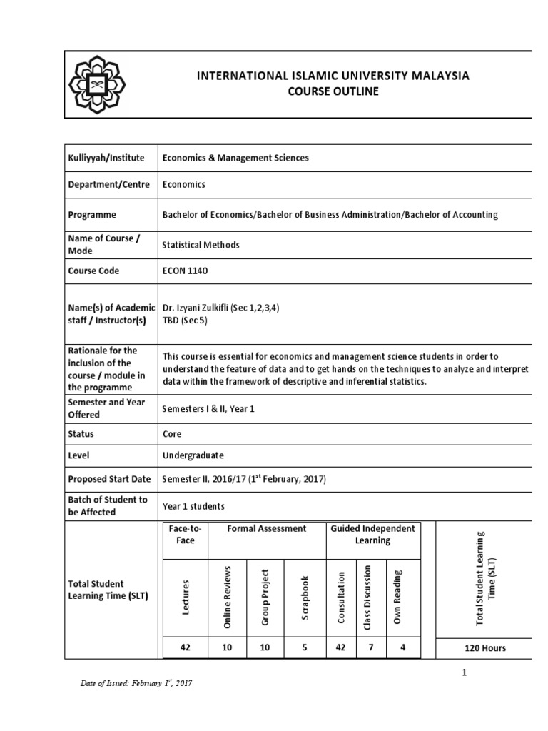 ECON 1140 Course Outline | PDF | Statistics | Probability Distribution