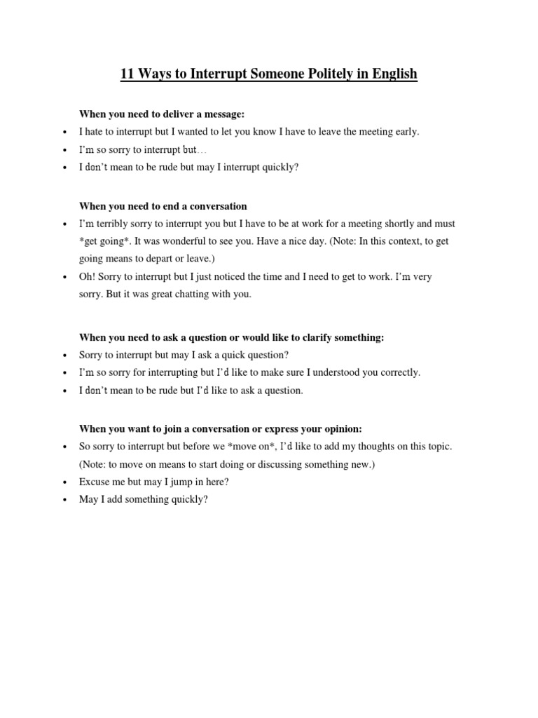 Polite Ways to Interrupt Conversations | PDF | Career & Growth ...
