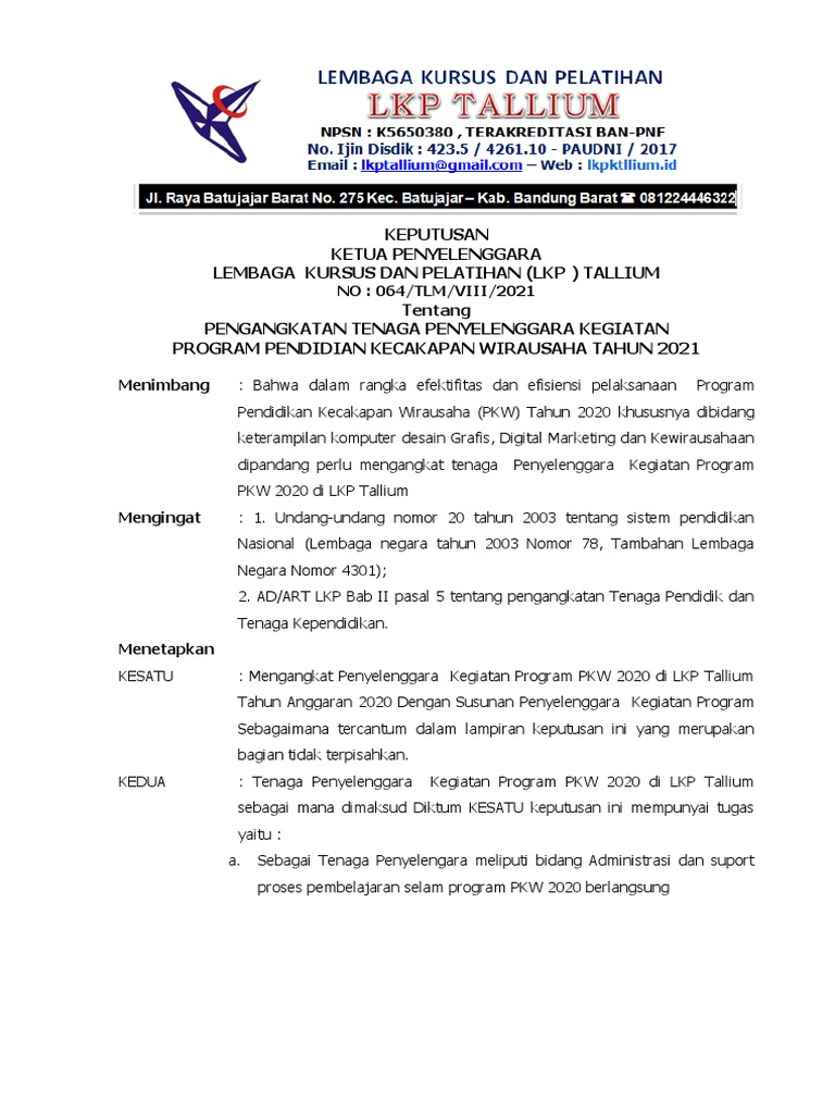 SK Pengelola Program | PDF | Bisnis