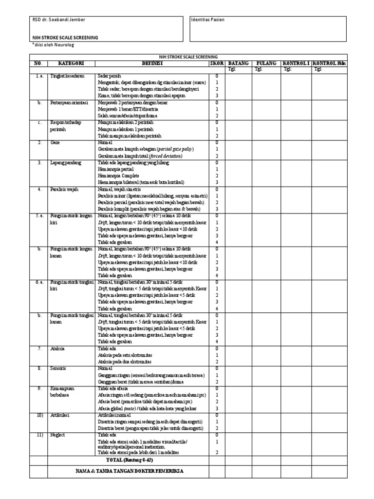 NIHSS Barthel MRS Soebandi | PDF