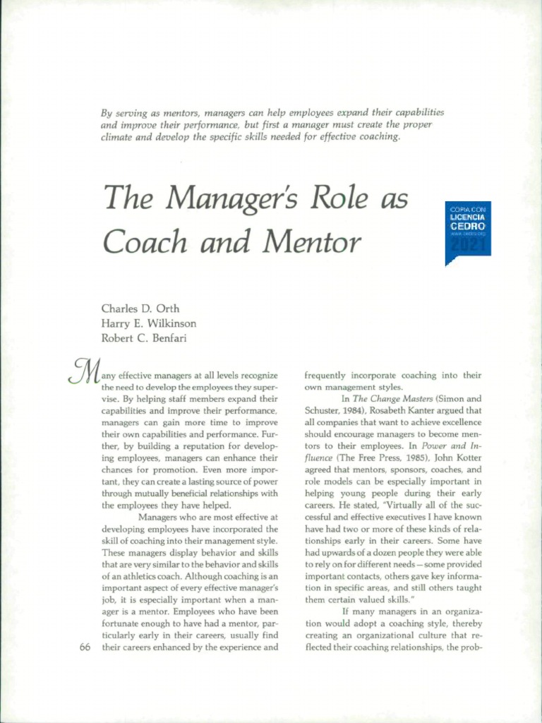 The Managers Role As A Coach | PDF | Mentorship | Goal