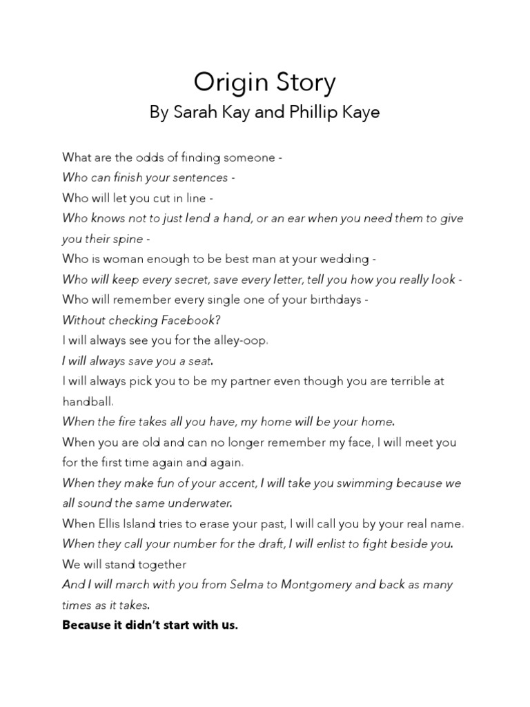 Origin Story: by Sarah Kay and Phillip Kaye | PDF | Poetry