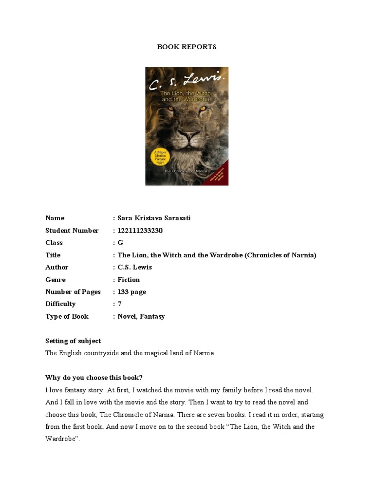 Book Reports | PDF | The Chronicles Of Narnia | Aslan
