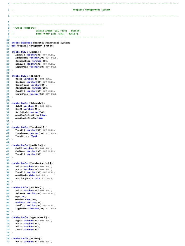 Hospital Management System - Scripts | PDF | Data Model | Information ...