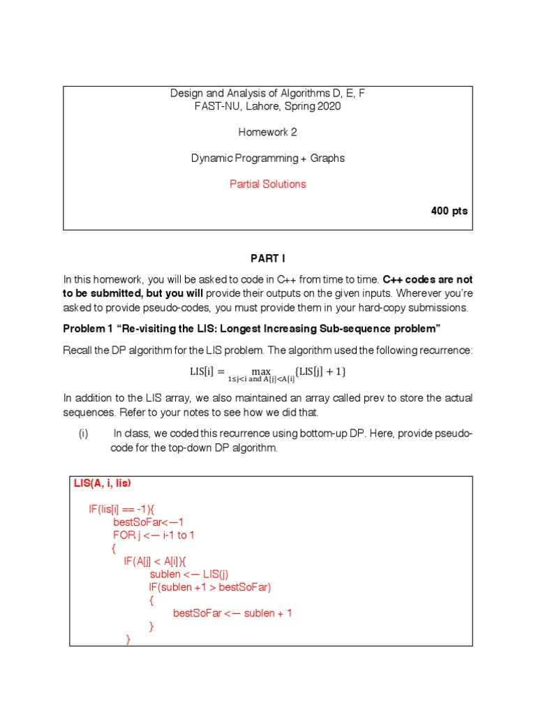 Partial Solutions: LIS (A, I, Lis) | PDF | Computer Programming | Graph ...