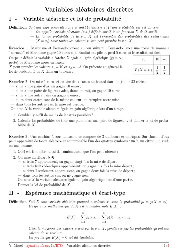 Cours Variables Aleatoire Loi Binomiale | PDF | Espérance mathématique | Probabilité