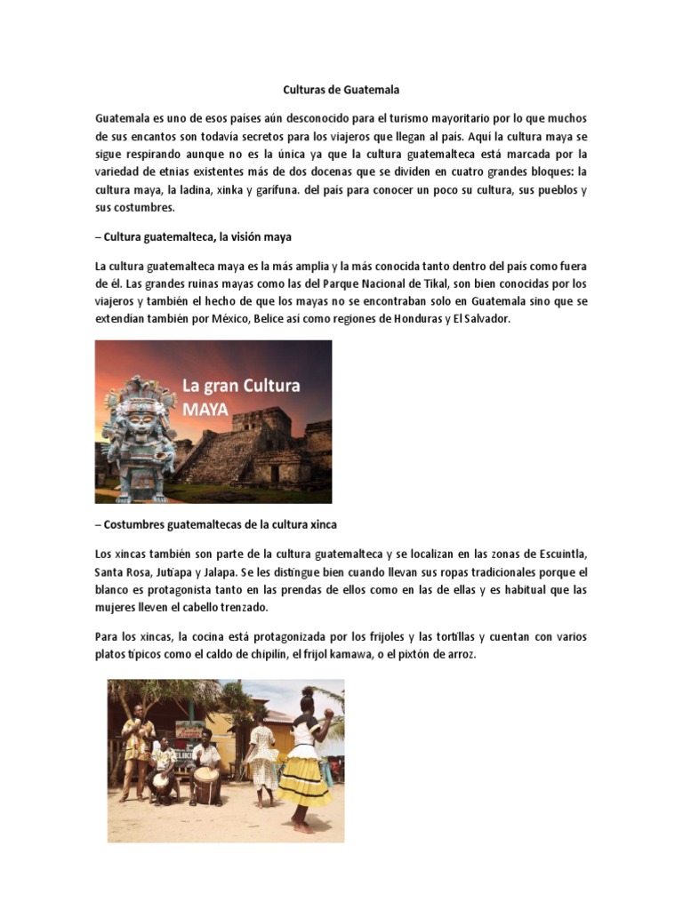 Culturas de Guatemala: Maya, Xinca, Garífuna, Ladina | PDF | Guatemala