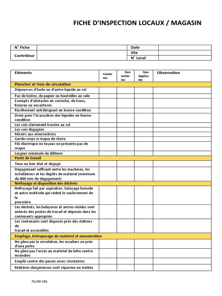 Fiche d'Inspection des Locaux Magasin | PDF