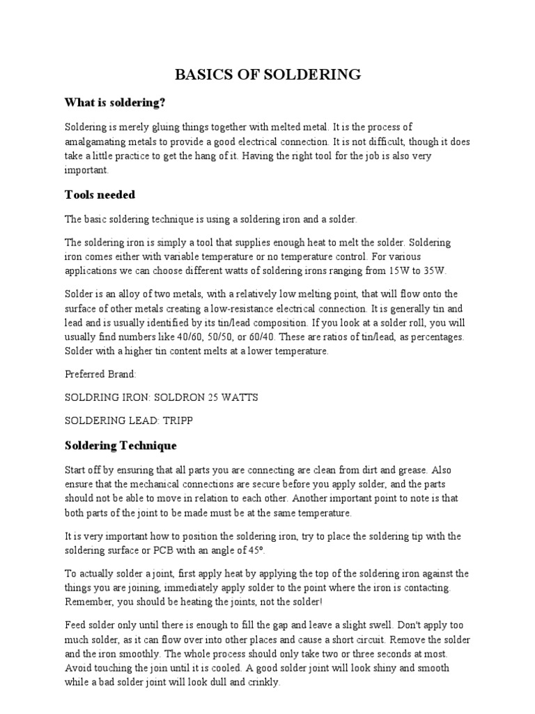 Basics of Soldering | PDF | Soldering | Solder