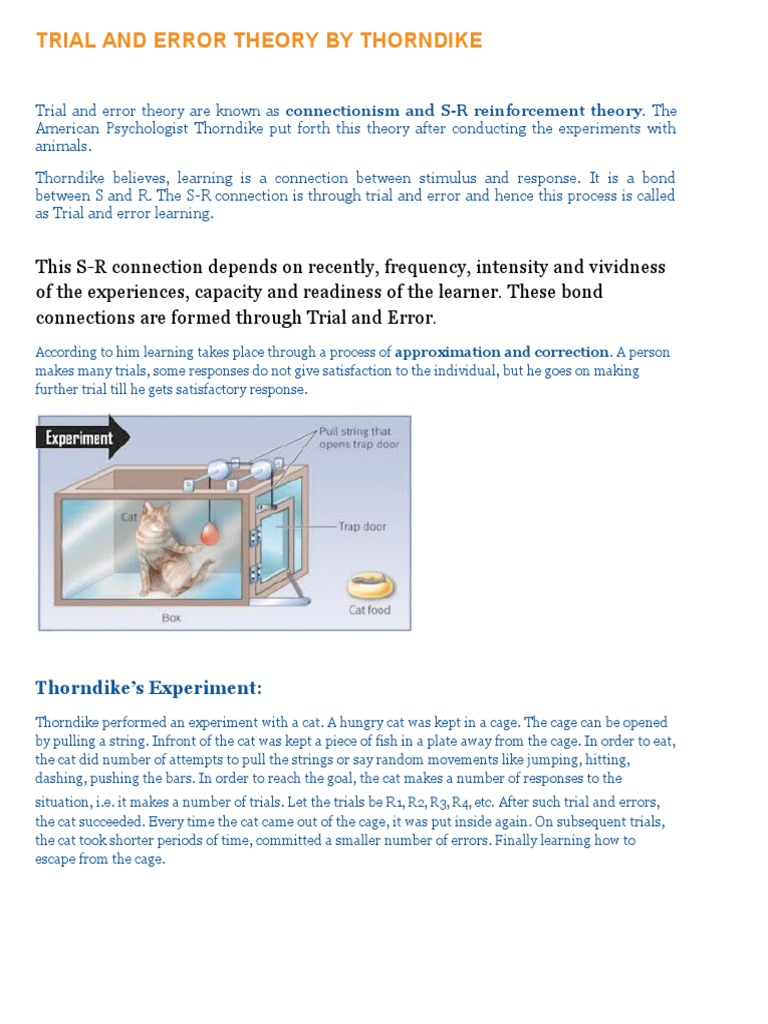 Trial and Error Theory by Thorndike | PDF | Learning | Psychology
