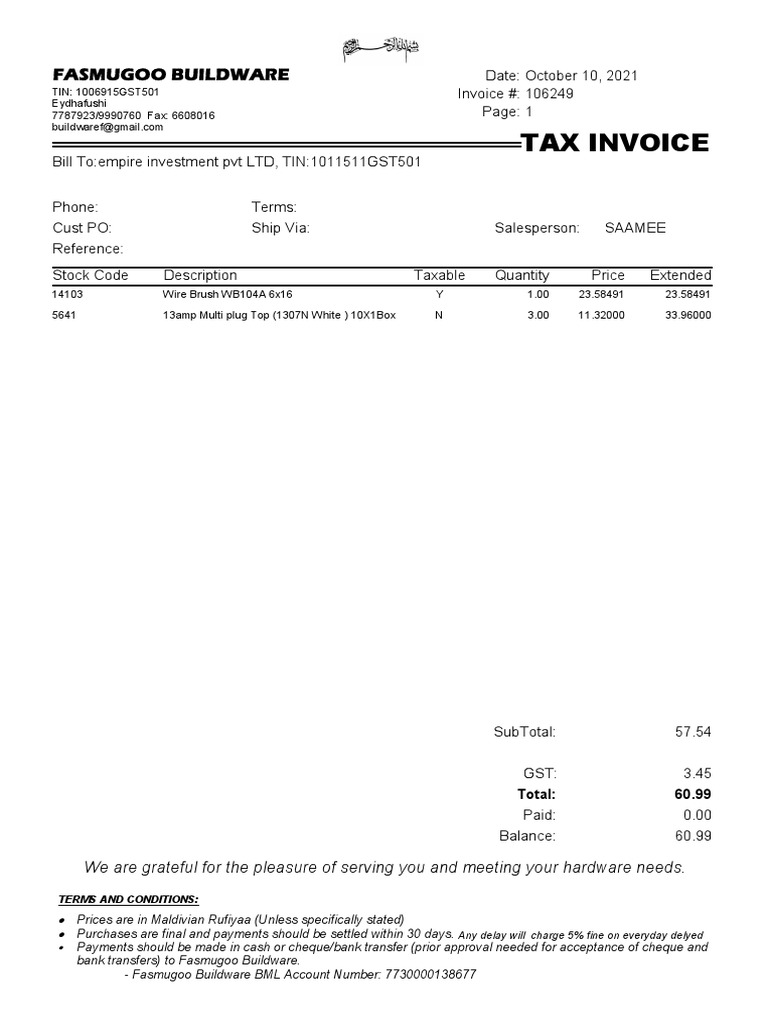 Tax Invoice: Fasmugoo Buildware | PDF