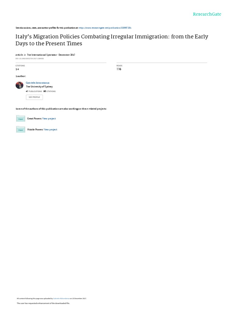 Italy's Migration Policies Combating Irregular Immigration: From The ...