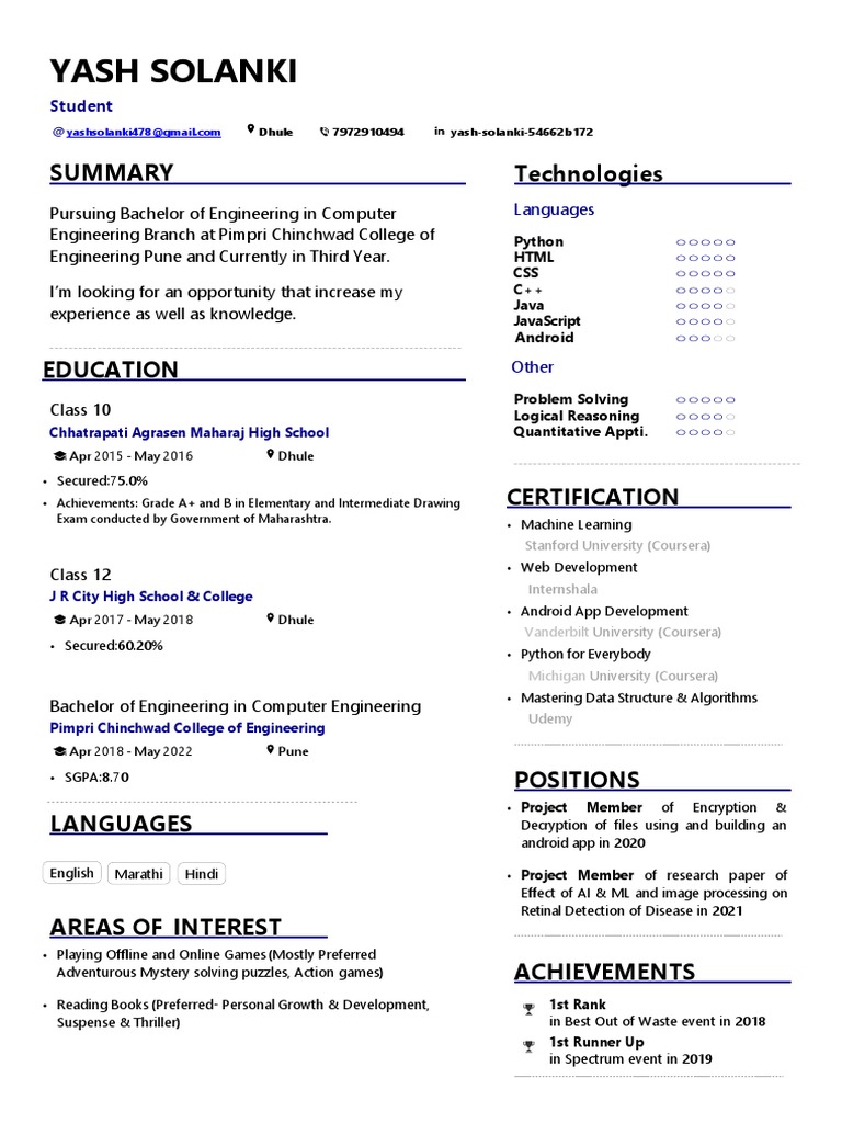 Resume Yash Acadamic | PDF | Computing | Computer Science