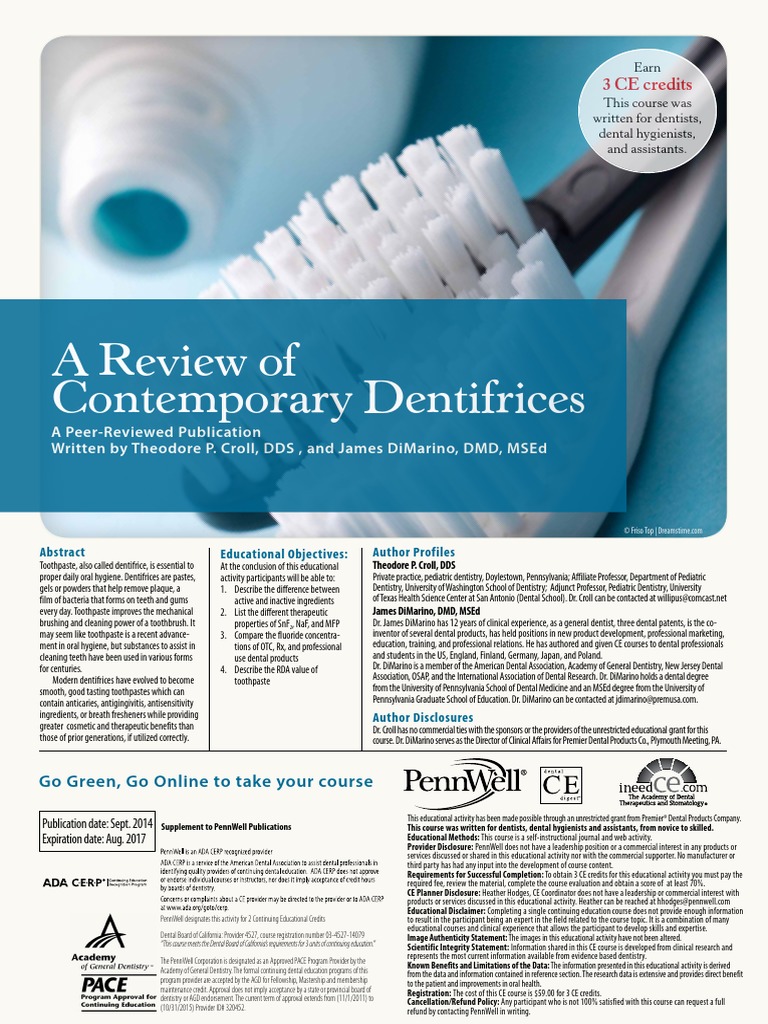 A Review of Contemporary Dentifrices | PDF | Tooth Enamel | Oral Hygiene