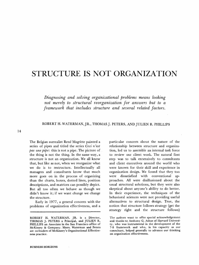 Waterman, Peters & Phillips (1980) Structure Is Not Organization | PDF ...