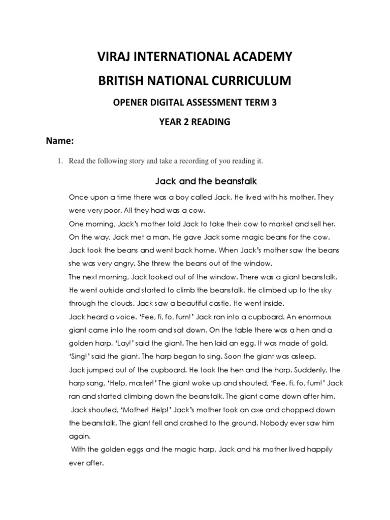 Year 2 Reading Assessment | PDF