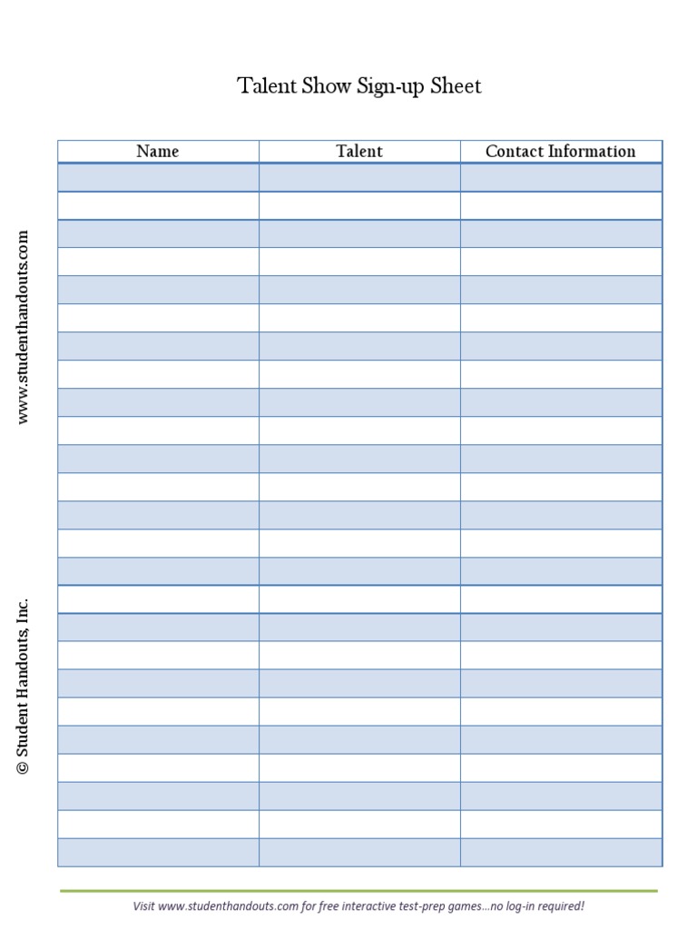 Talent Show Sign Up Sheet | PDF