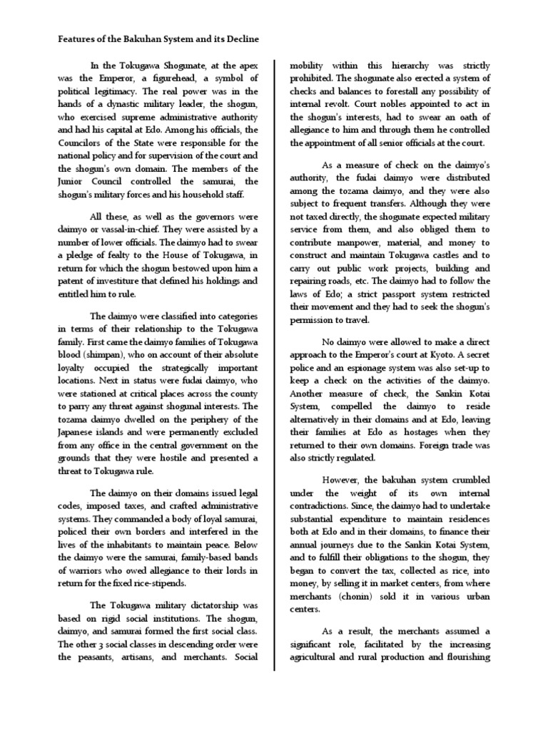 Features of The Bakuhan System and Its Decline | PDF