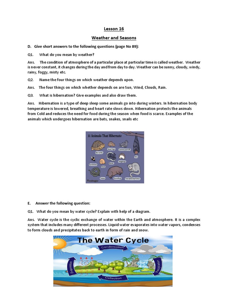 Question Answers (Weather and Seasons) | PDF | Weather | Water