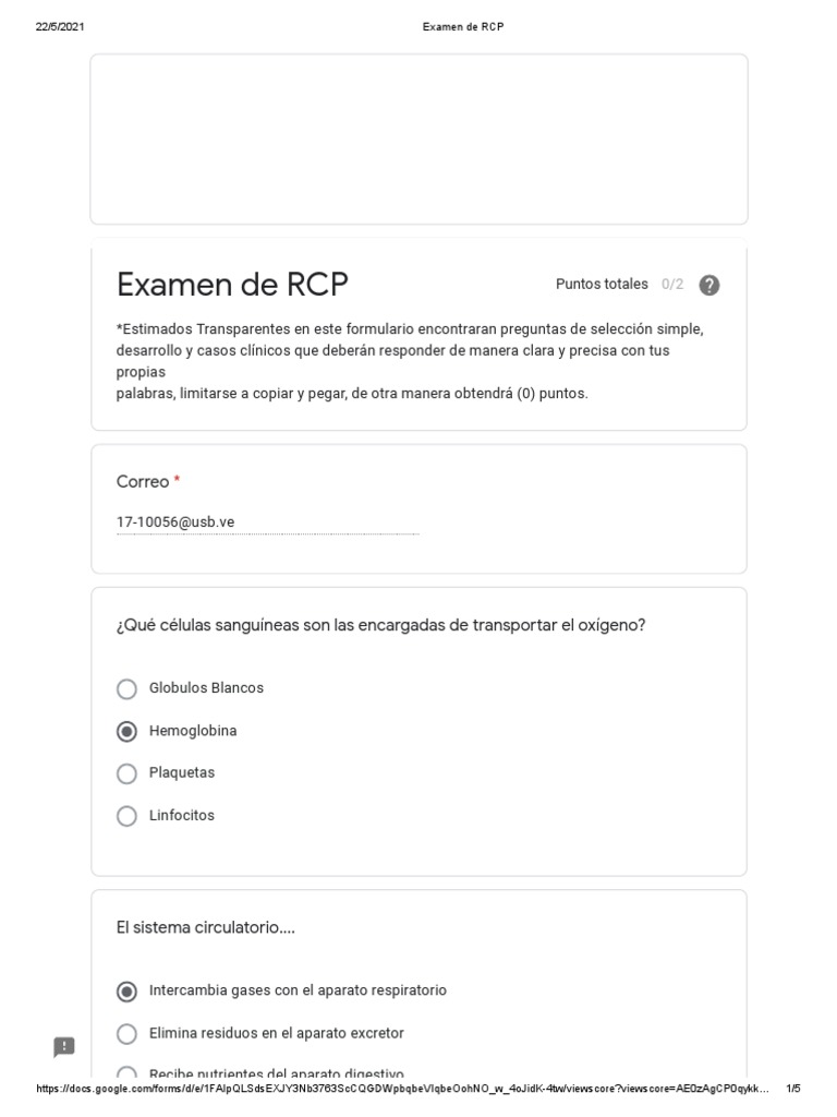 Examen de RCP | PDF | Sangre | Reanimación cardiopulmonar