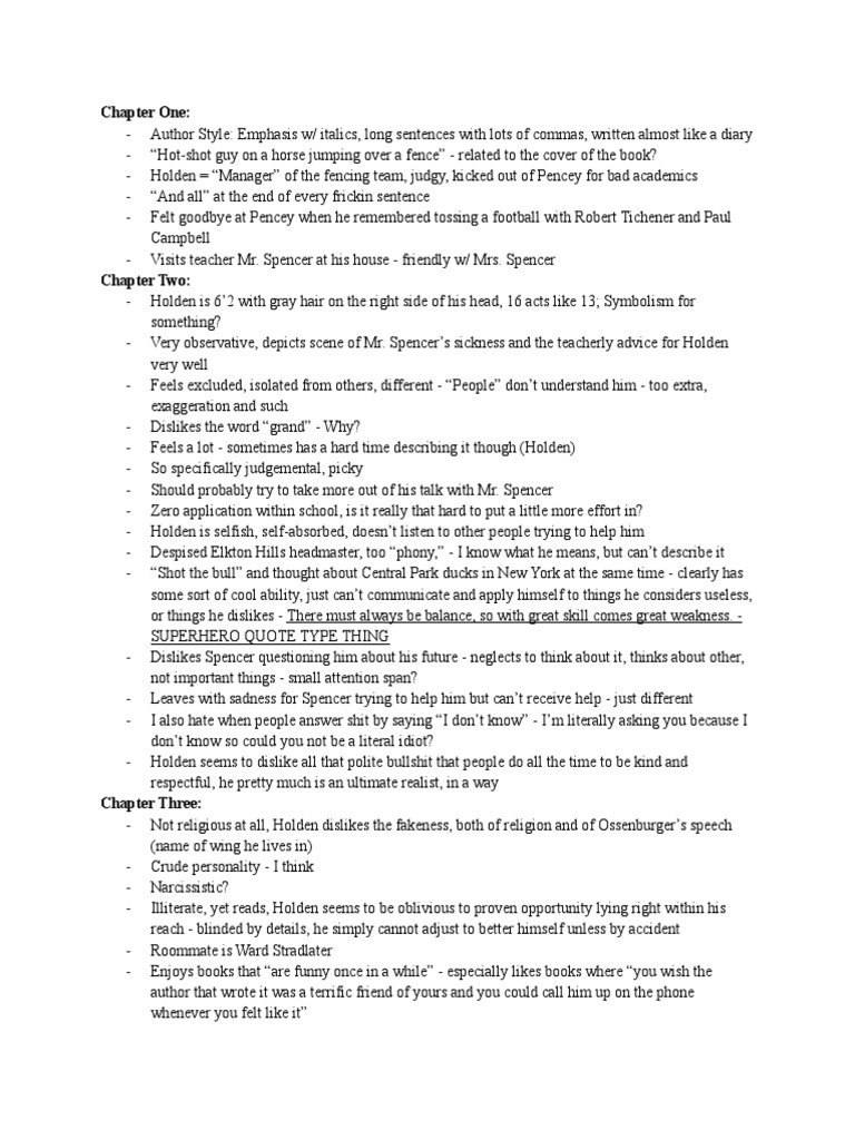 The Catcher in The Rye Notes | PDF