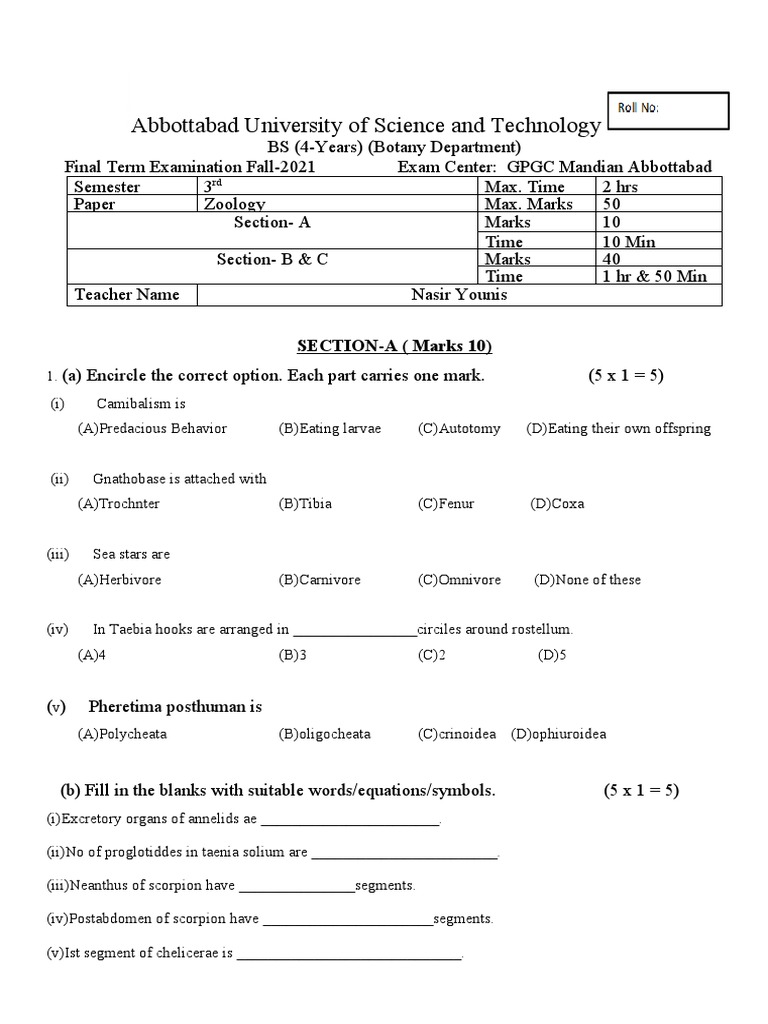 Final Term Paper Format Spring 2021 | PDF | Biology | Zoology