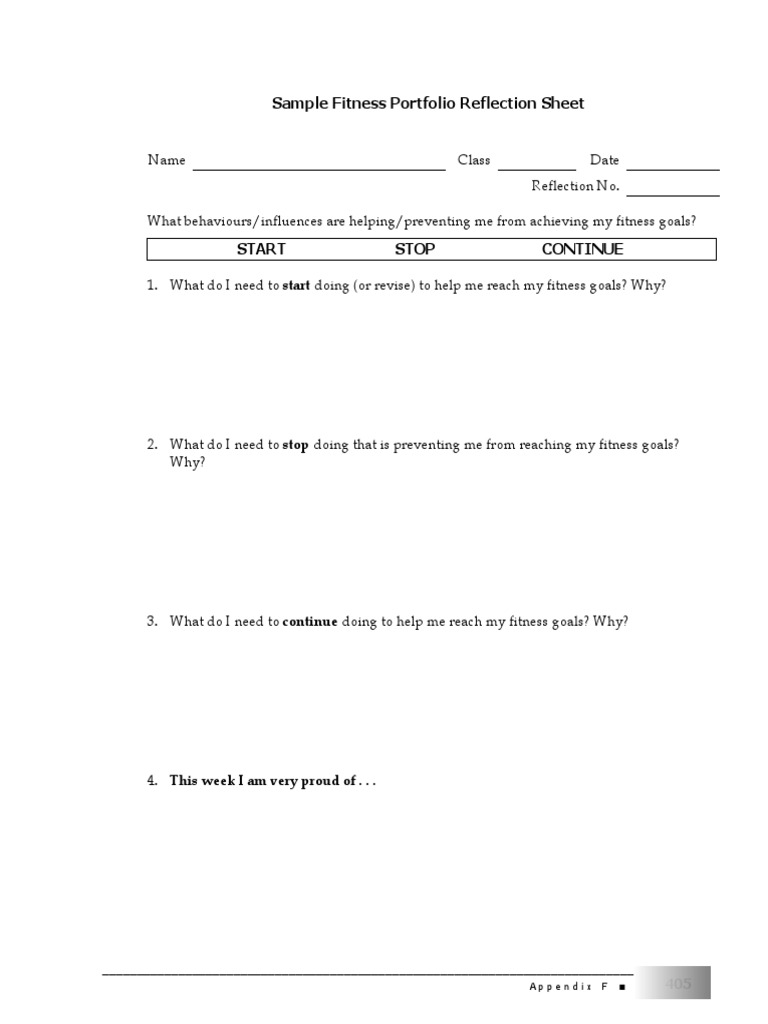 Sample Fitness Portfolio Reflection Sheet: Appendix F | PDF