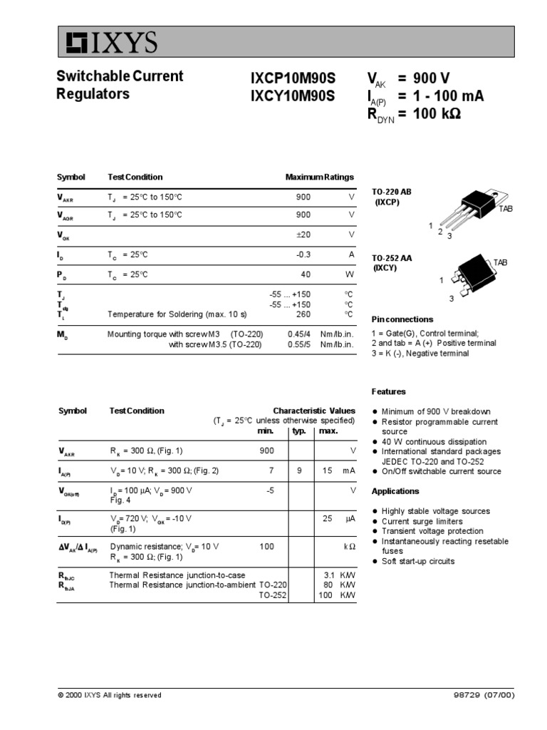 Switchable Current Regulators IXCP10M90S IXCY10M90S V 900 V I 1 - 100 ...