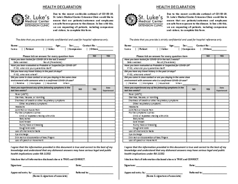 Health Declaration Form | PDF | Common Cold | Microbiology