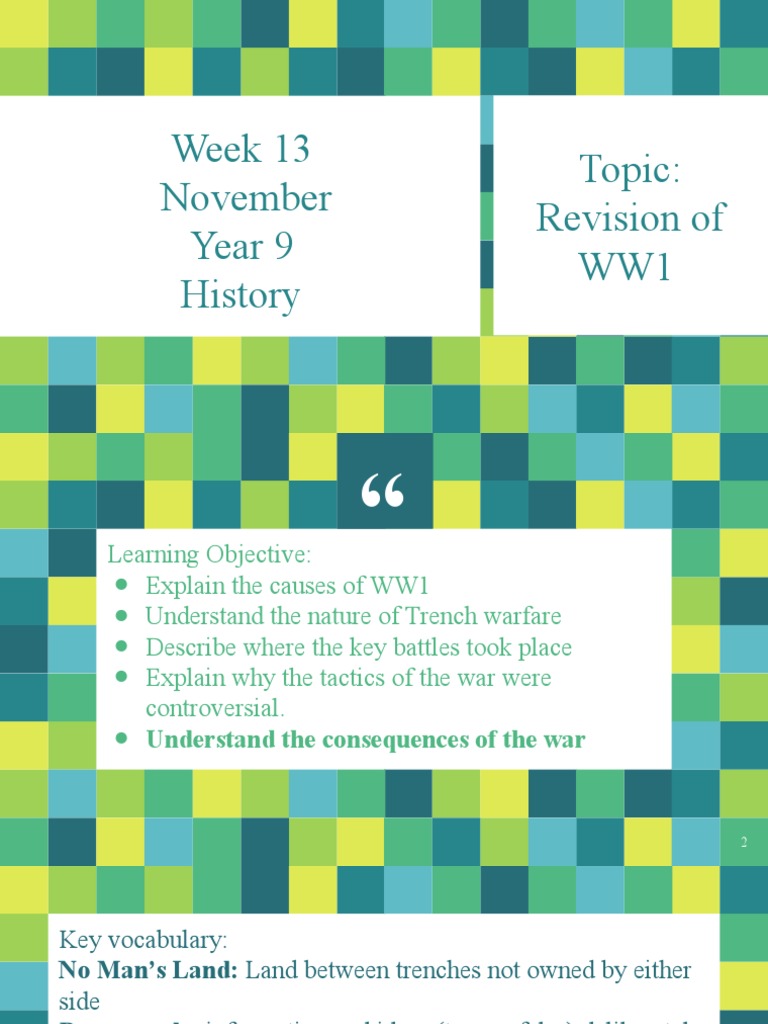 Week 13 November Year 9 History Topic: Revision of WW1 | PDF | World ...