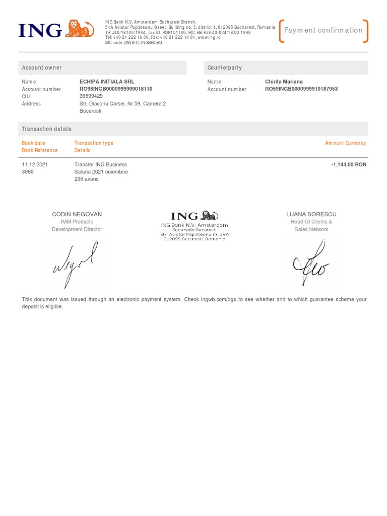 Payment Confirmation: Counterparty Account Owner | PDF