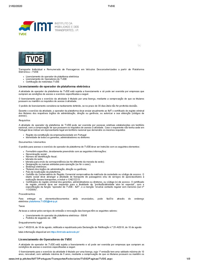 Esclarecimento IMT TVDE | PDF | Portugal