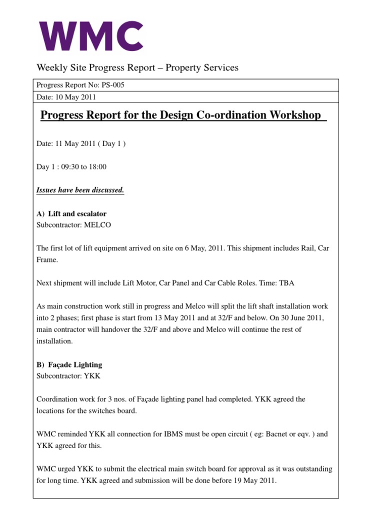 TS Site Progress Report 5 | PDF | Elevator | Hvac
