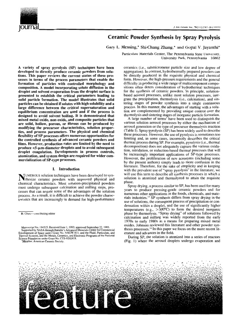 Ceramic Powder Synthesis Spray Pyrolysis: Gary L. Messing, Shi-Chang ...