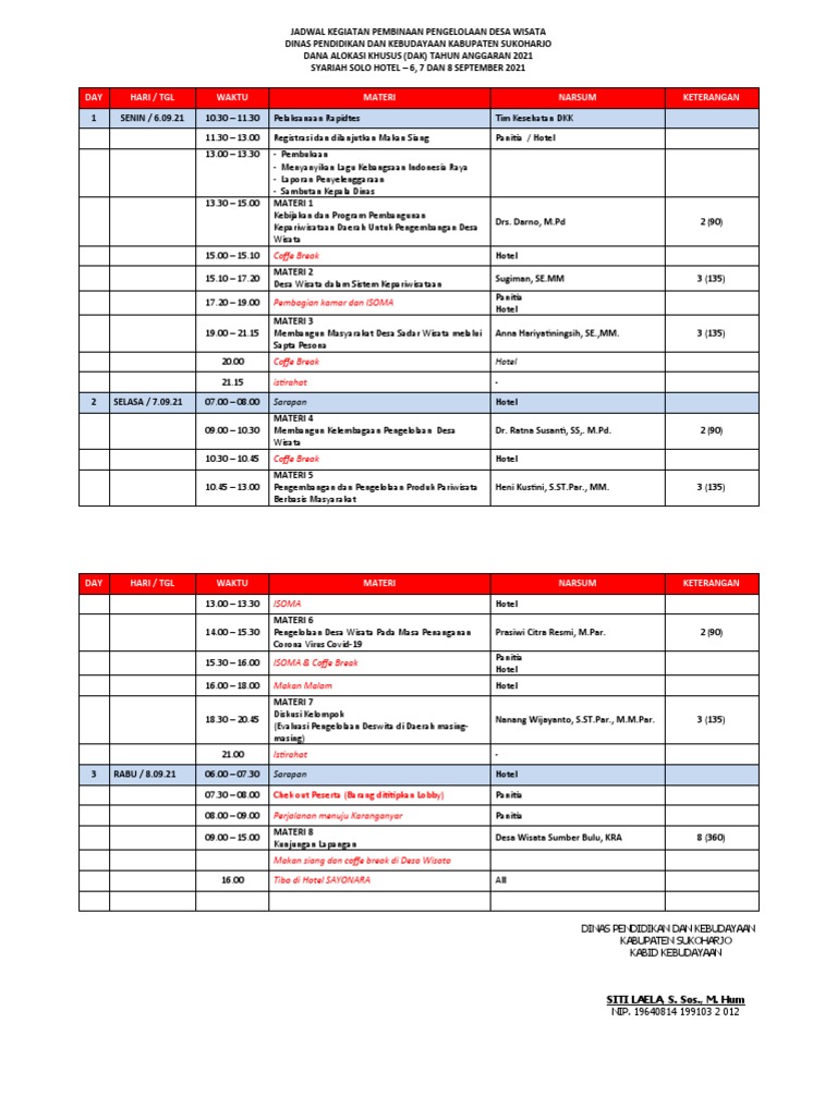 Jadwal Desa Wisata | PDF