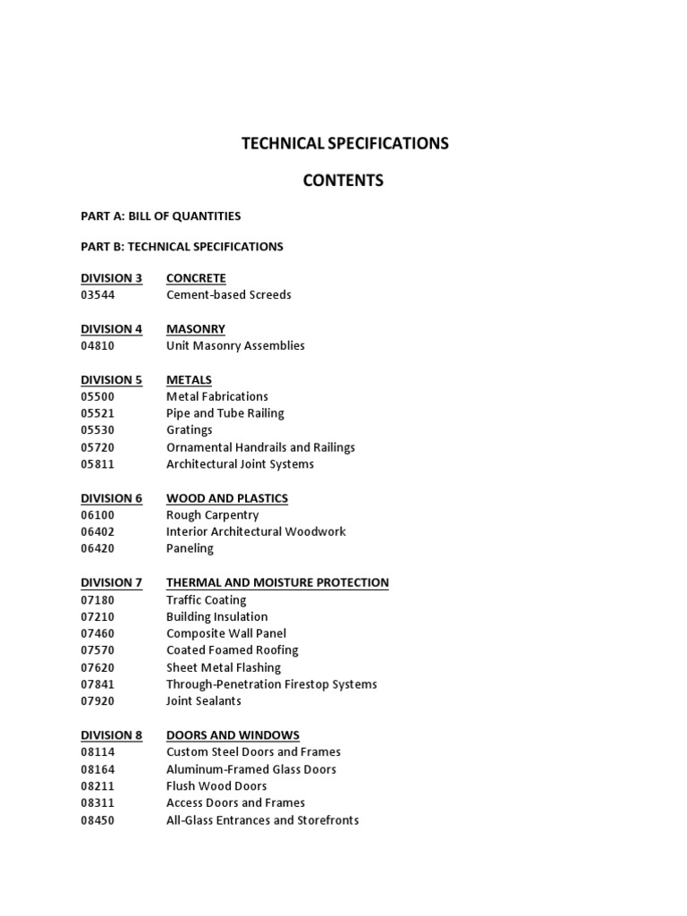 Technical Specifications: Part A: Bill of Quantities Part B: Technical ...