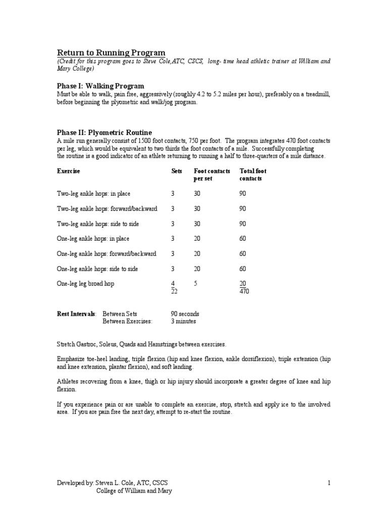 Return to Running Program Guidelines | PDF | Anatomical Terms Of Motion ...