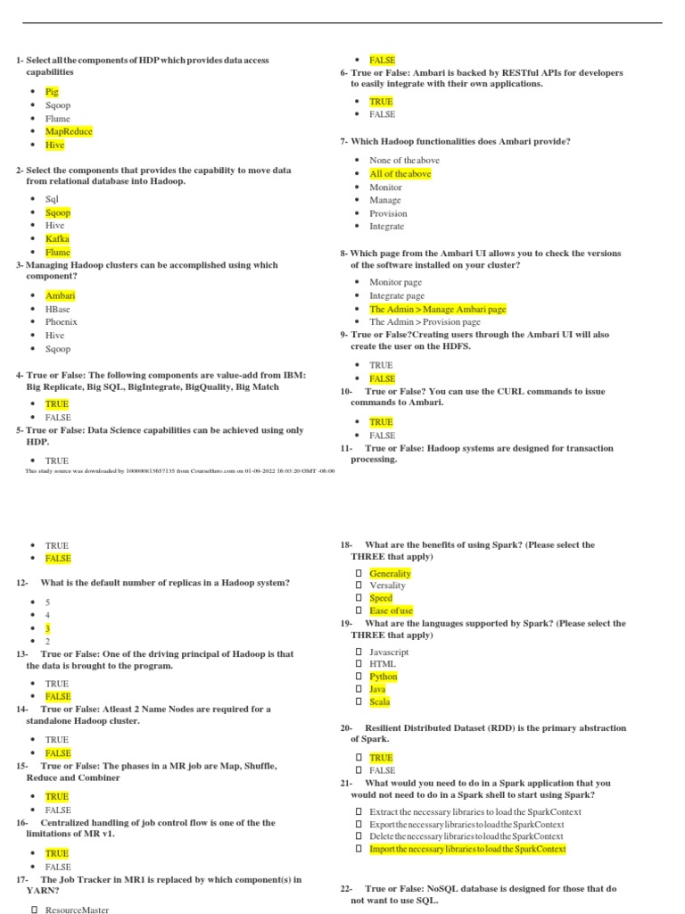 Big Data QCM 1 PDF | PDF | Apache Hadoop | Apache Spark